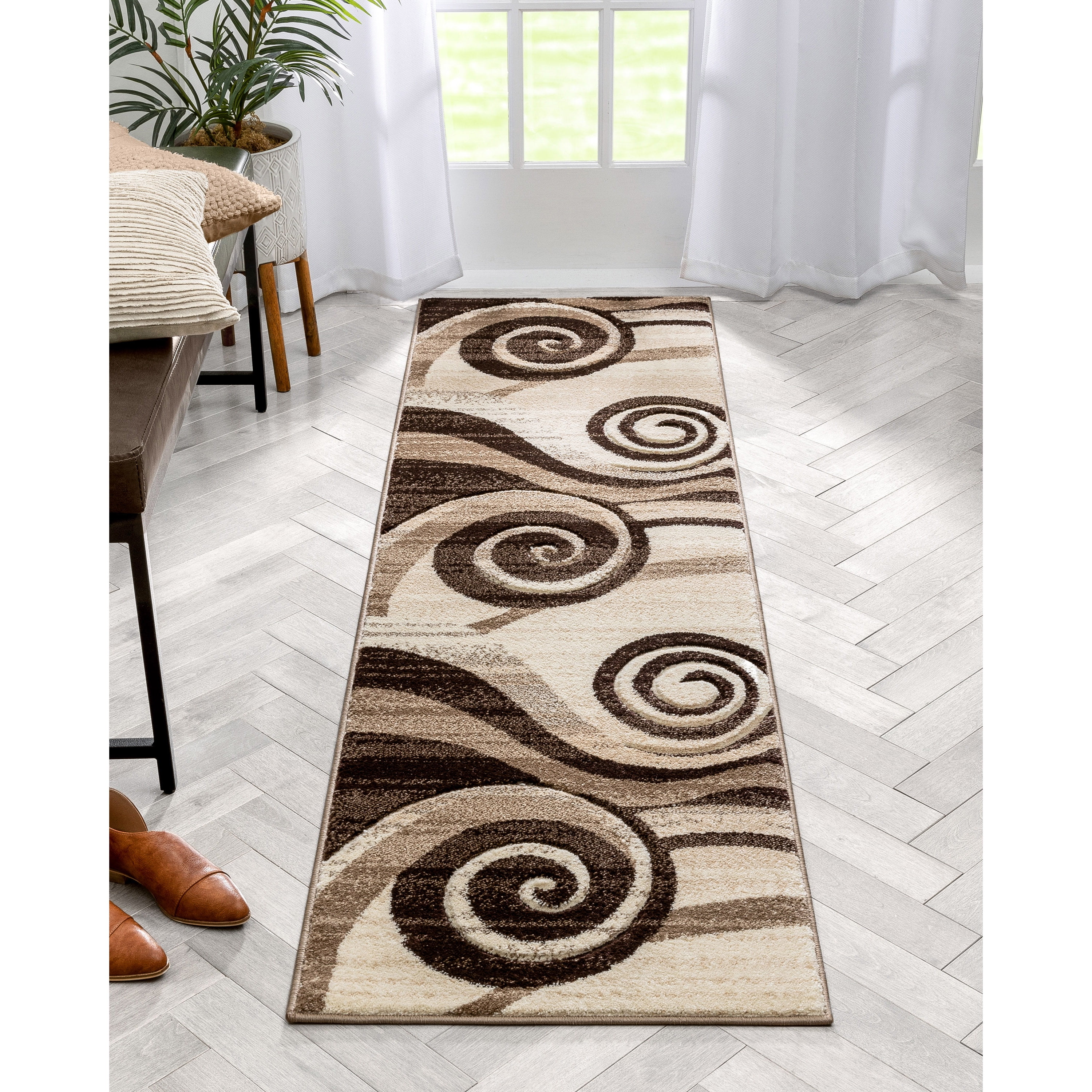 Desert Swirl Brown & Beige Modern 2x7 ( 2' x 7' Runner ) Geometric ...