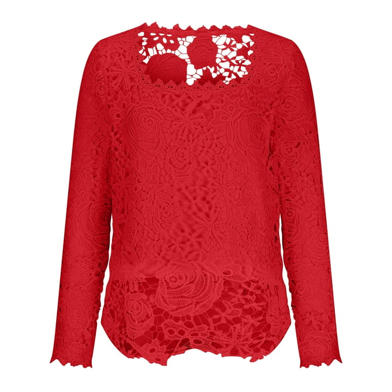 tklpehg Dressy Tops for Women Lace Slim Blouse Square Neck tklpehg Dressy Tops for Women Lace Slim Blouse Square Neck
