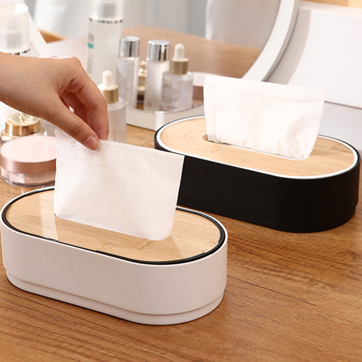 Vnanda Wood Tissue Box Cover for Disposable Paper Facial Tissues ...