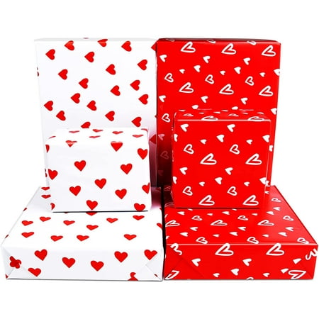 EAYY 6 Sheets Valentine's Day Heart Gift Wrapping Paper, White and Red ...
