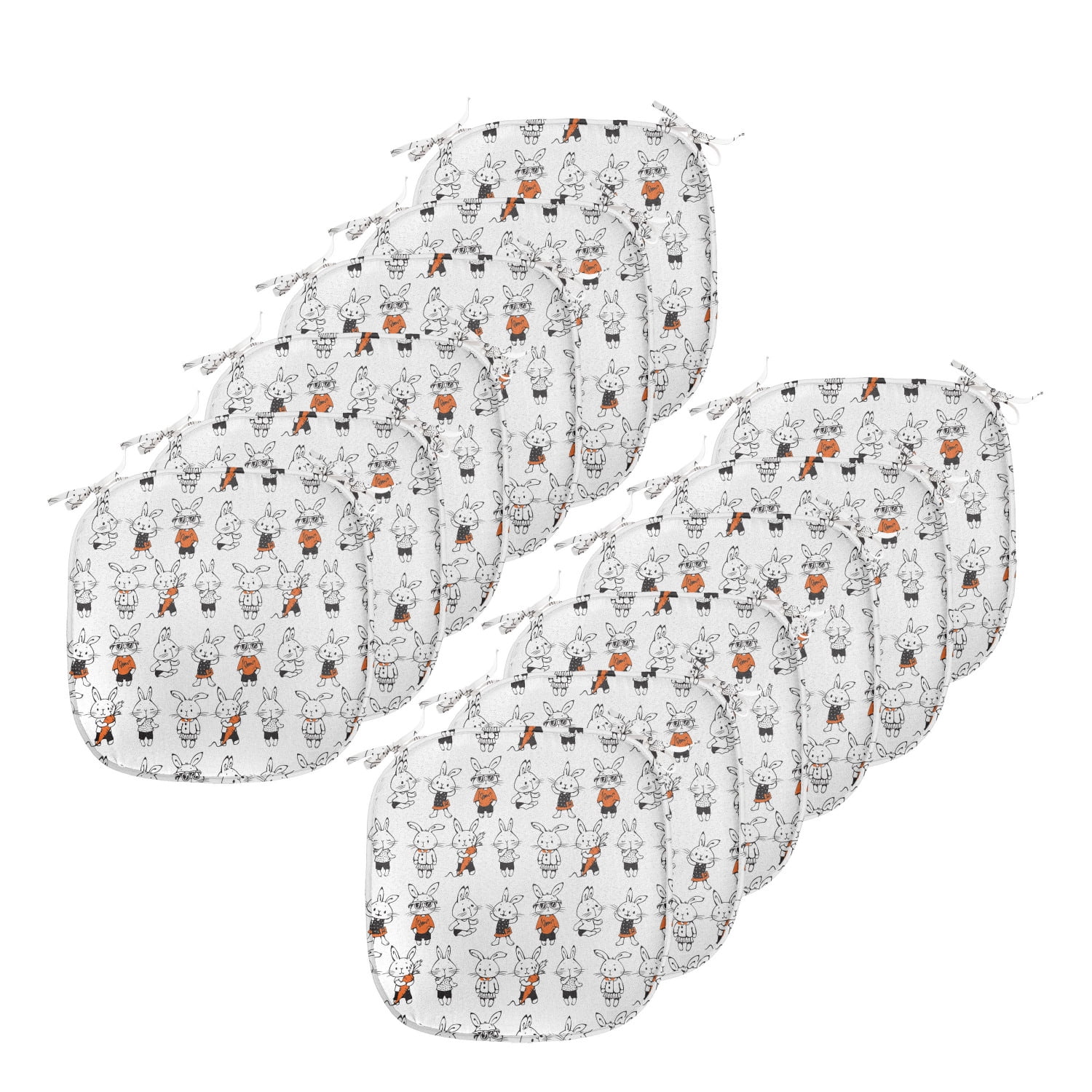 Funny Chair Seating Cushion Set of 12, Retro Bunny Rabbits with ...