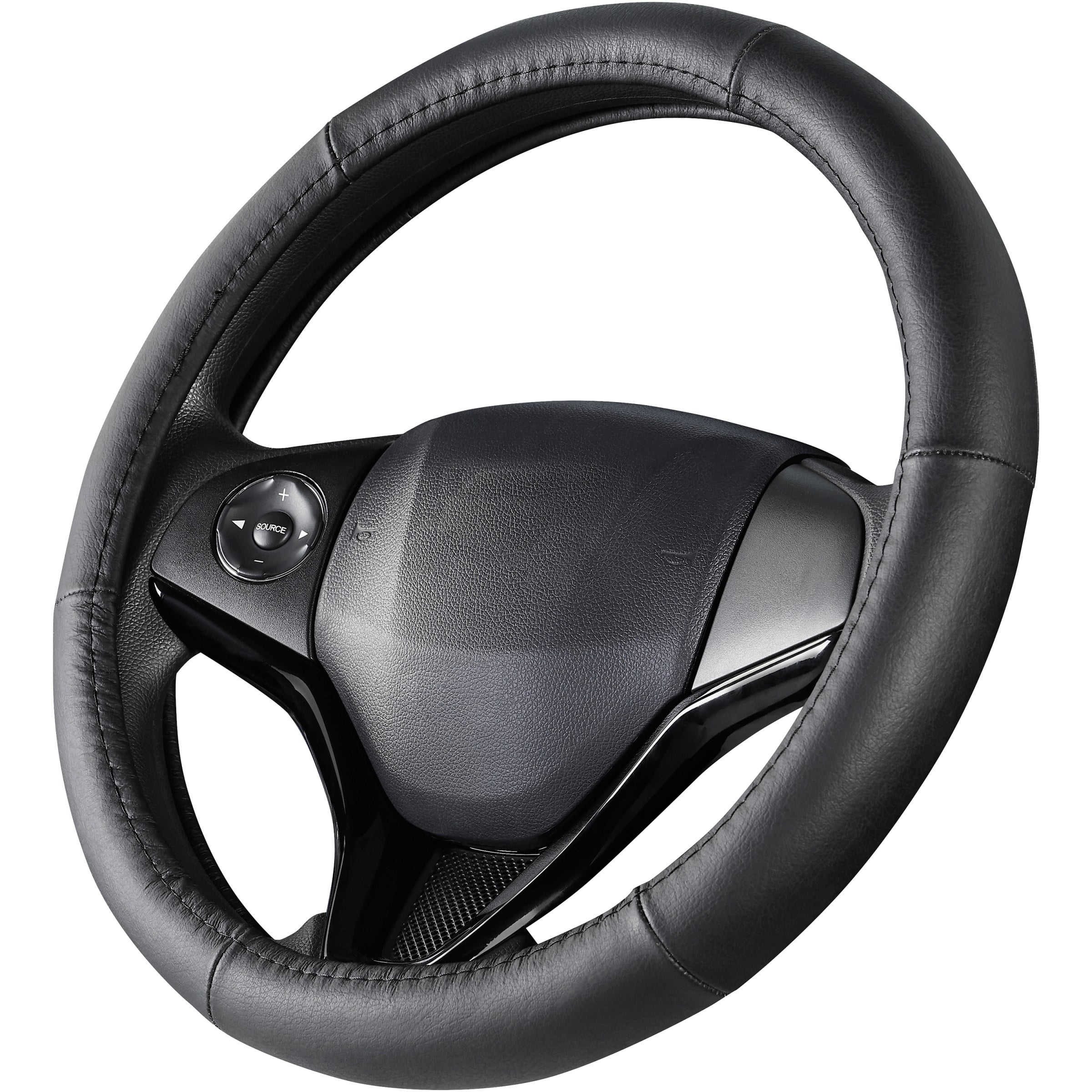 Black Leather White Stitching Steering Wheel Cover Glove Protector Car black-leather-white-stitching-steering-wheel-cover-glove-protector-car