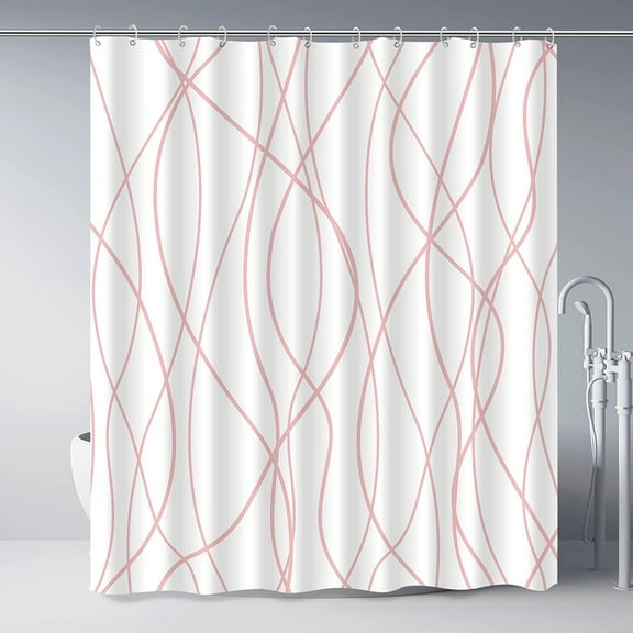Pink Shower Curtain for Bathroom with Hooks,Shower Curtain Set Stripe ...