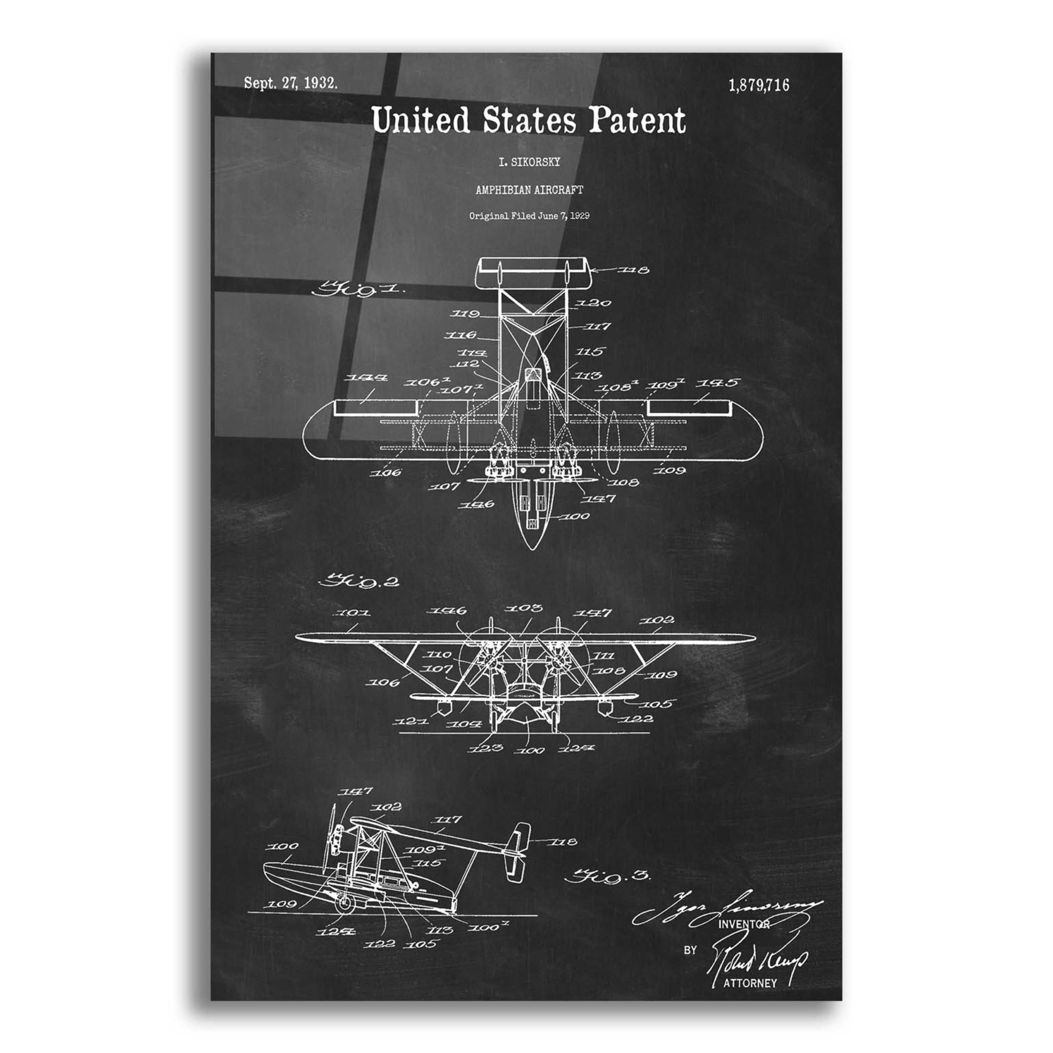 Epic Art 'Amphibian Aircraft Blueprint Patent Chalkboard,' Acrylic ...