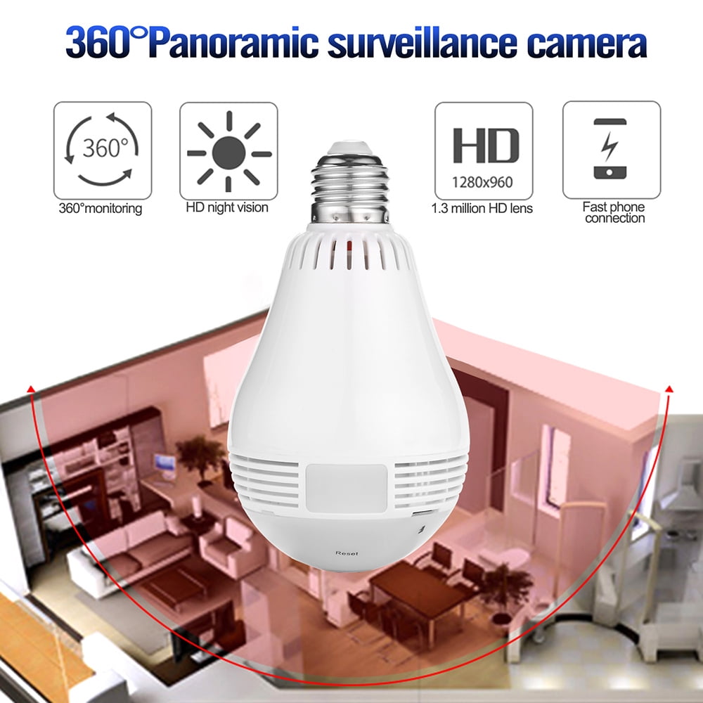 AGPtek Mini Wifi Security Camera Light Bulb 360 degree Panoramic 960P Hidden Security IP Camera ...