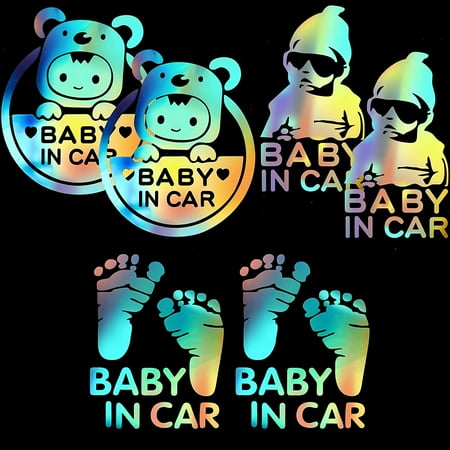 6 Pieces Baby in Car Sticker for Cars Holographic Baby Board Sign ...