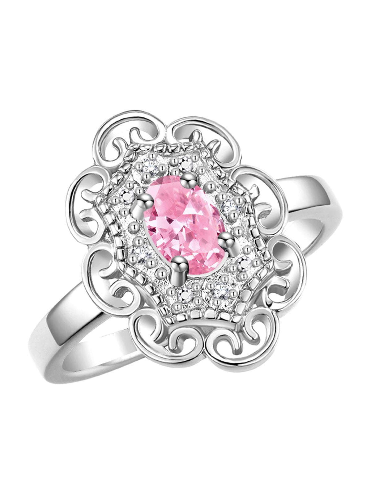 Sparkling Diamond Accent Ring Rylos Floral Designer Ring - Sterling ...
