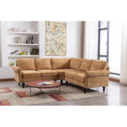 Accent sofa,L-Shaped Sectional Sofa with Soft Back and Wooden Legs ...