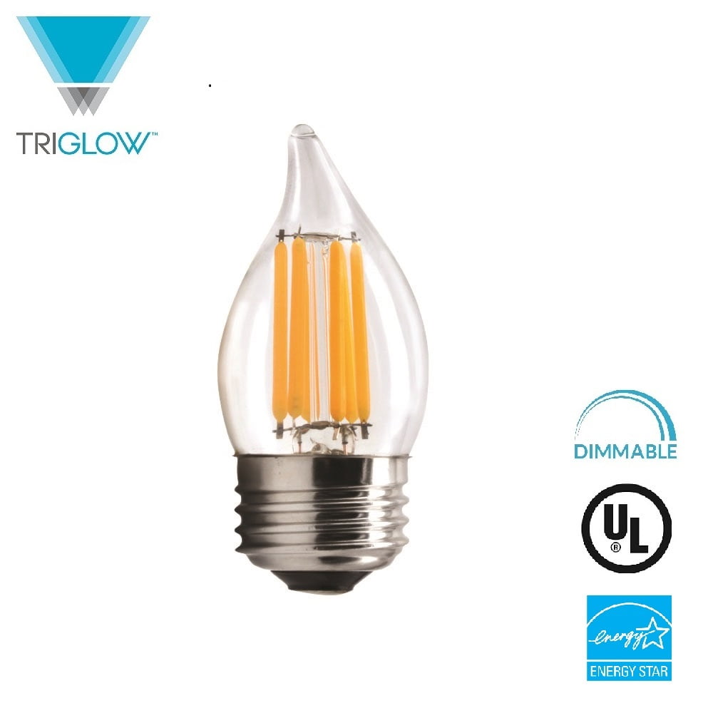 TriGlow LED 5-Watt (60W Equivalent) DIMMABLE 2700K (Warm White) E26 Medium Base, Clear Flame Tip ...