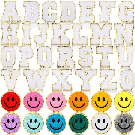 38 Pieces Iron On Letters A-Z Glitters Patches Chenille Letter Patches ...