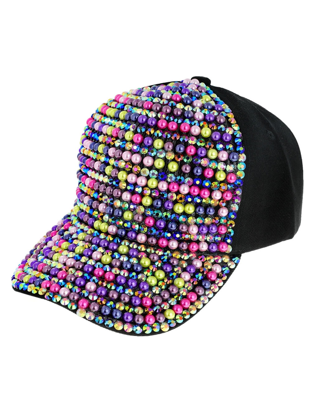 Top Headwear Pearl Rhinestone Bling Baseball Cap - Black/Multicolor ...