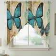 Blue Butterfly Swag Curtain Valance for Window 2 Panels Vintage Rod ...