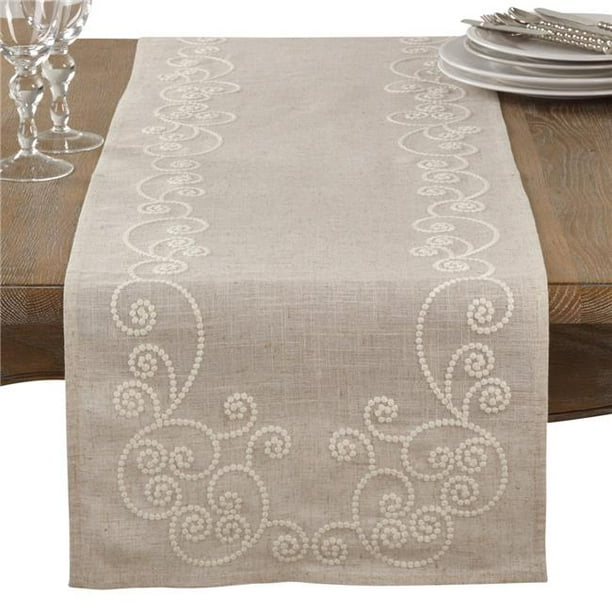 Saro Lifestyle Embroidered Swirl Design Linen Blend Table Runner ...