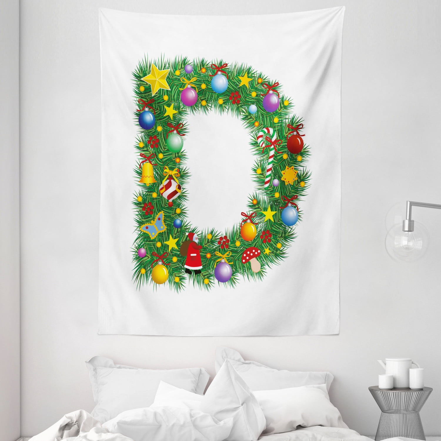 Letter D Tapestry, Pine Tree Pattern with Vibrant Colored Christmas ...