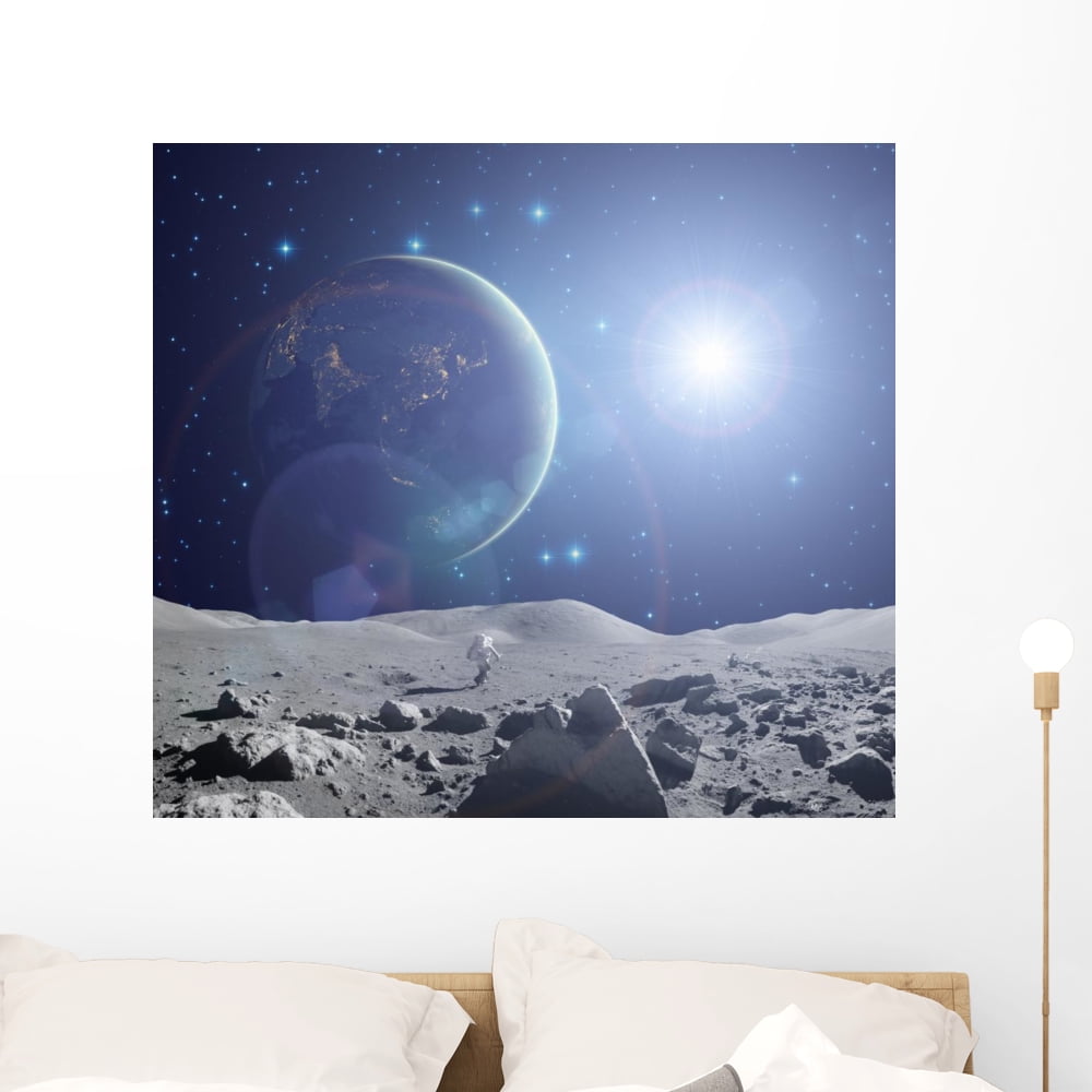 Astronaut Walking Outer-space Planet Wall Mural Decal Sticker ...