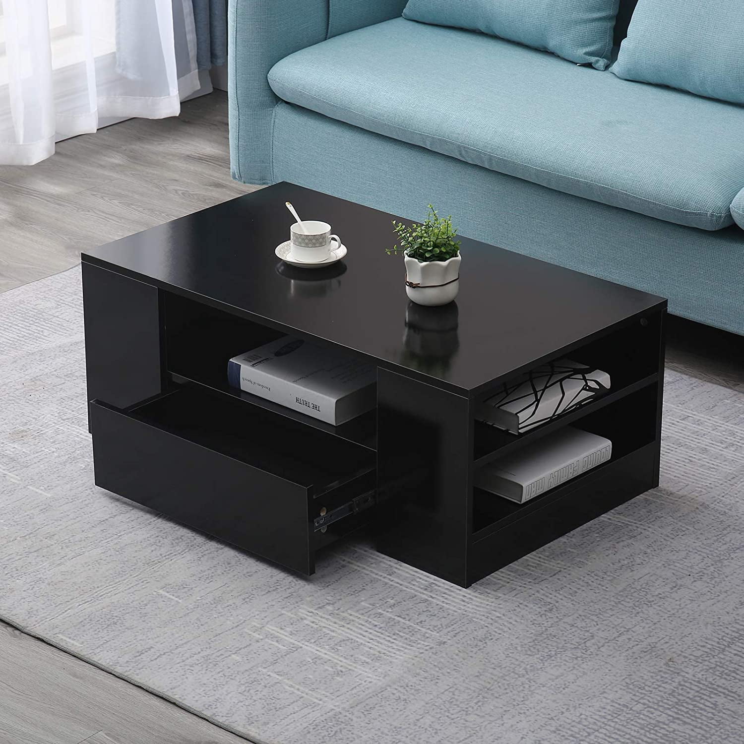 Miumaeov Coffee Table for Living Room, 37" Modern High Gloss Coffee ...