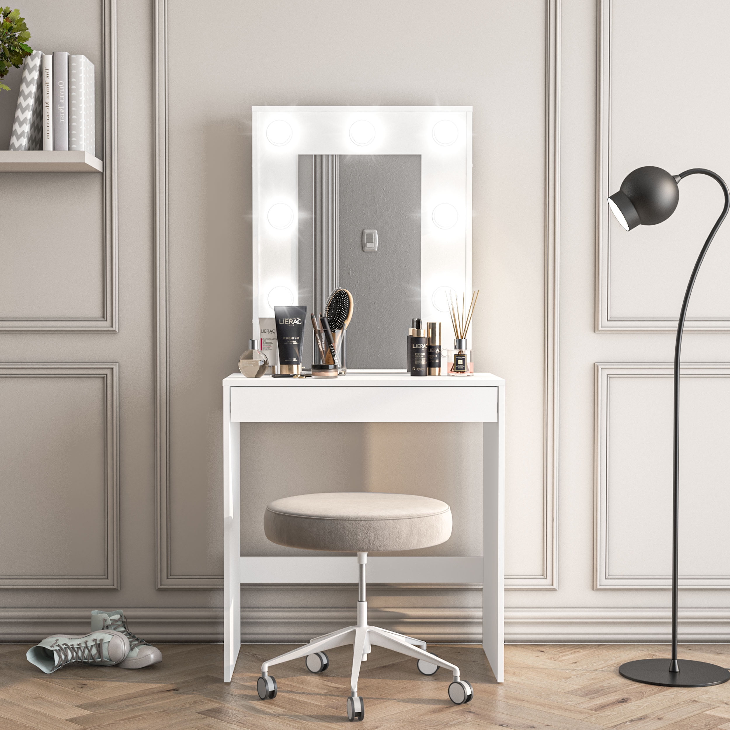 Polifurniture Emma Modern Bedroom Vanity Table with Lighted Mirror ...