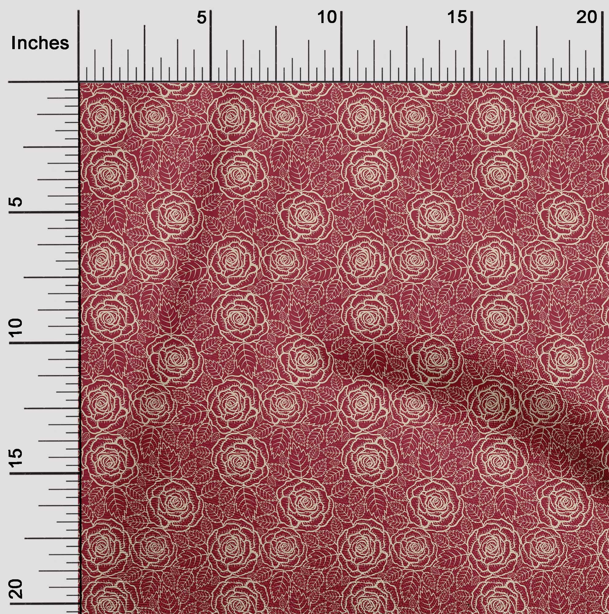 oneOone Cotton Jersey Red Fabric Leaves & Floral Artistic Sewing Fabric ...
