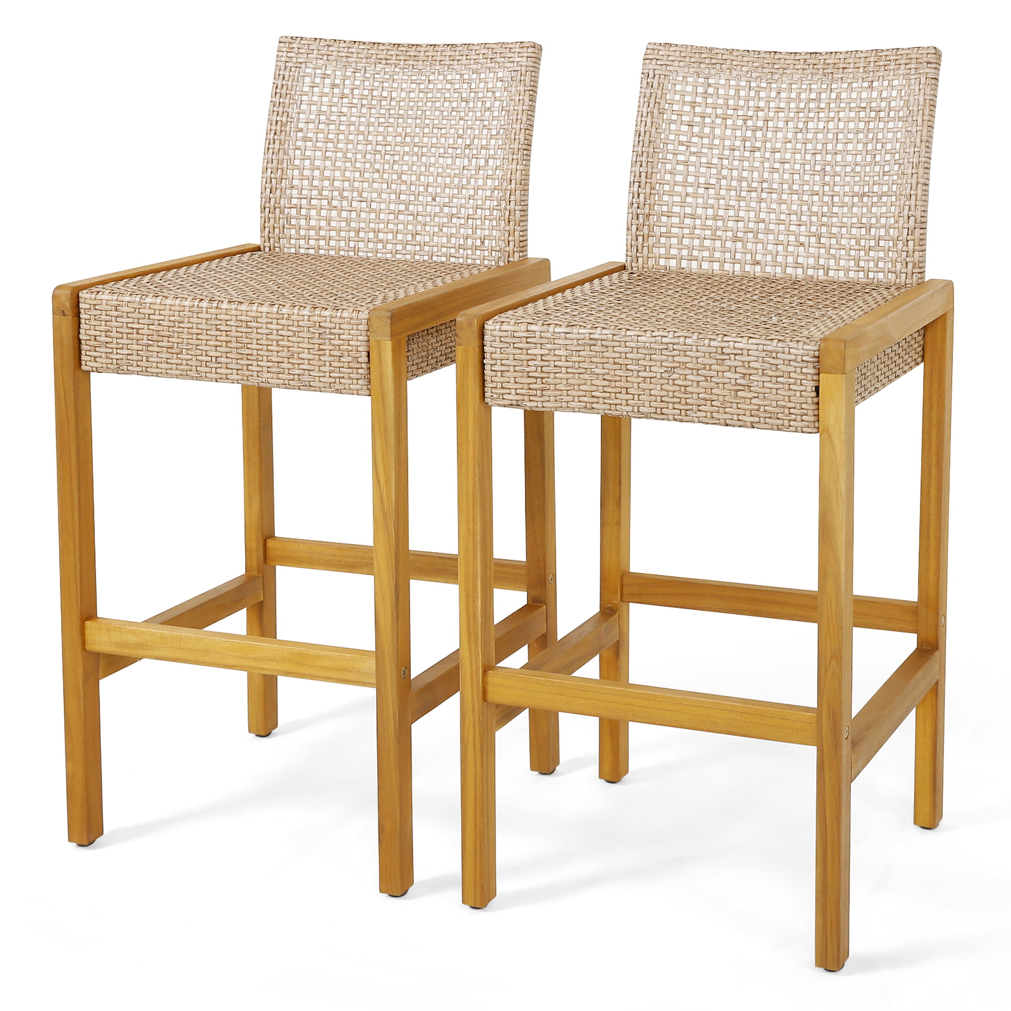 Click here for Costway Set Of 2 Patio Wood Barstools Rattan Bar H... prices