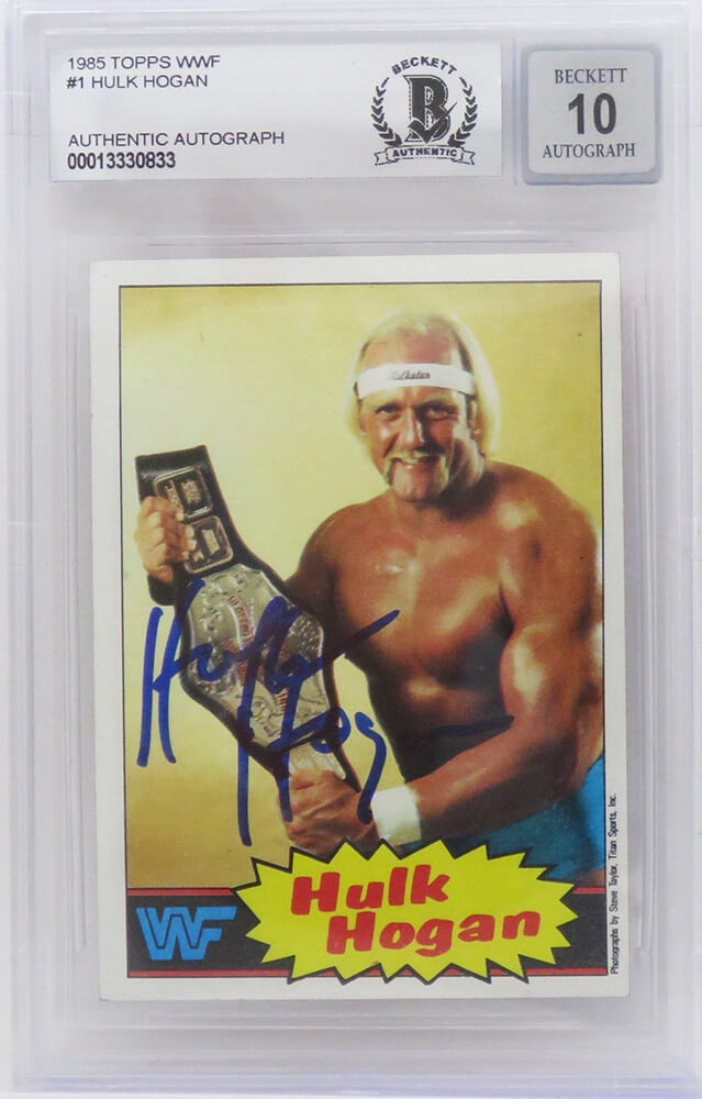 Hulk Hogan Signed WWF 1985 Topps Wrestling Rookie Card #1 (Beckett ...