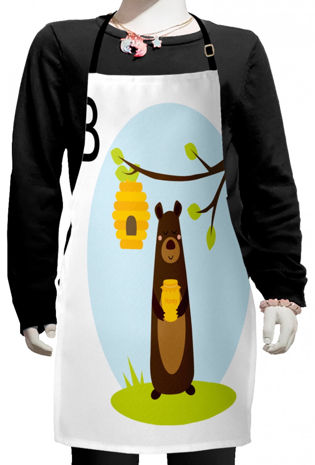 Bear Kids Apron, Funny Mammal Holding Honey Under Beehive Hanged on ...