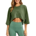 ABSUYY Womens Loose Fit Cropped Workout Top 3/4 Sleeve Oversized Gym ...