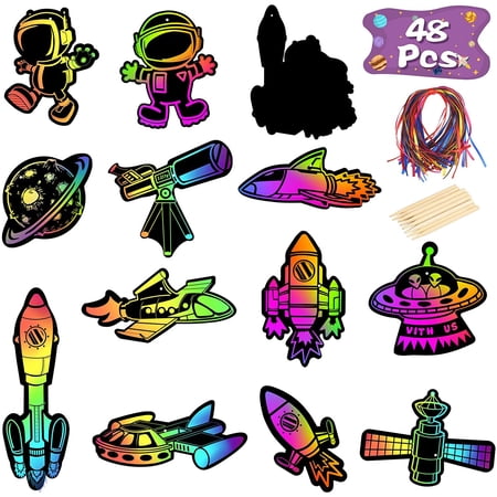 Outer Space Scratch Art Paper, 48 Sets Magic Rainbow Scratch Art DIY ...