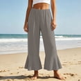 AnuYalue Linen Flare Pants for Women Cotton Baggy Boho Casual Palazzo ...
