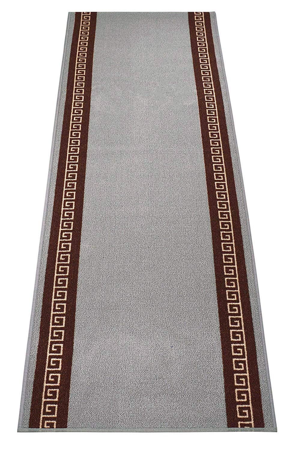 Custom Size Skid Resistant Backing Rug Runner Greek Key Bordered Grey ...
