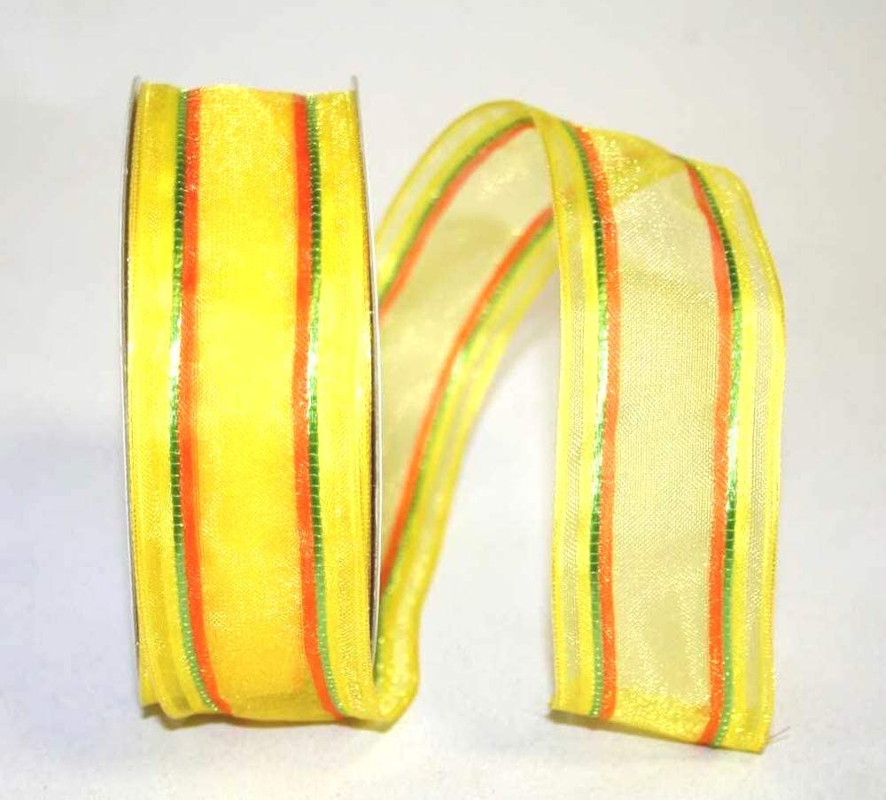 Wire Edged Stripe Song Sheer Yellow and Orange Spring Ribbon 1 1/2" 25 ...