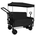 3-in-1 Folding Wagon Cart with Bench Seat & Detachable Canopy, Black ...