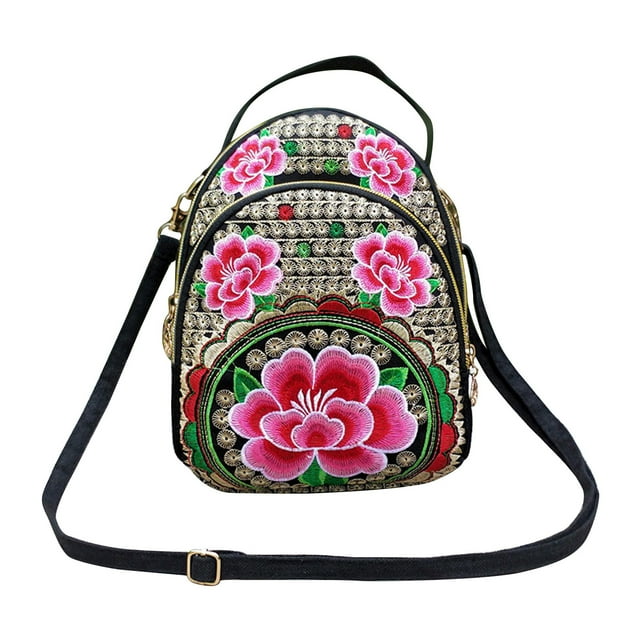 Multitrust Women Vintage Mini Backpack, 6.3Inch Embroidered Flower ...