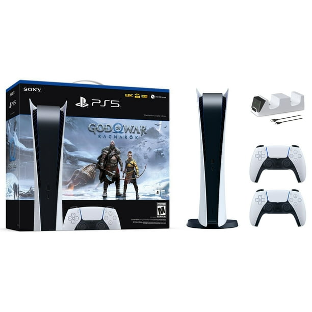 PlayStation 5 Digital Edition God of War Ragnarok Bundle with Two DualSense Controllers and ...