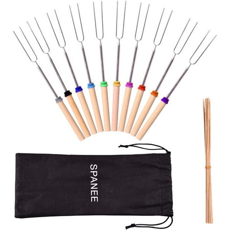 Marshmallow Roasting Sticks, 10 Pack Roasting Sticks with Wooden Handle 32 Inch Extendable BBQ ...