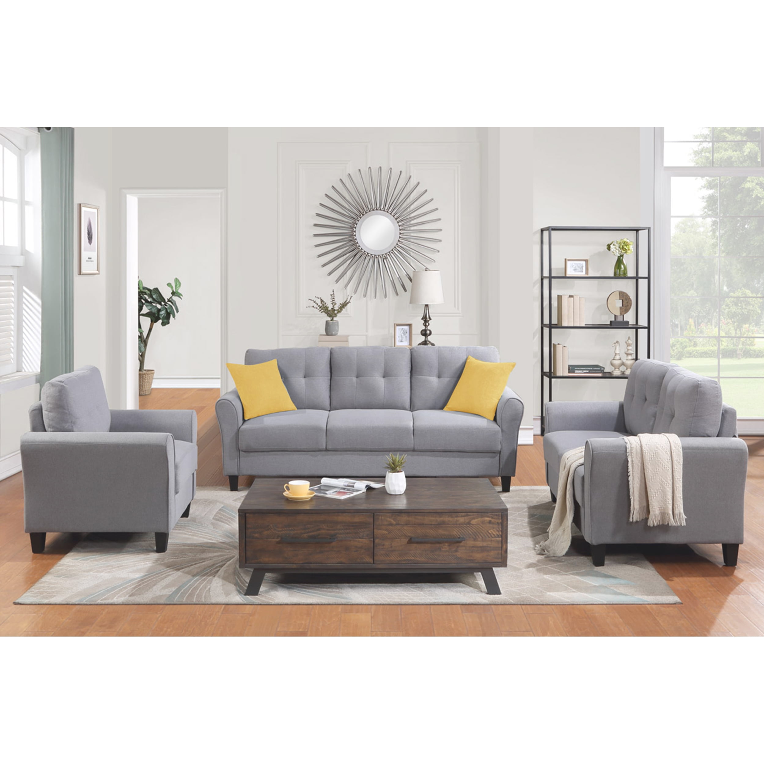 Modern Living Room Sofa Set Linen Upholstered Couch Furniture for Home ...