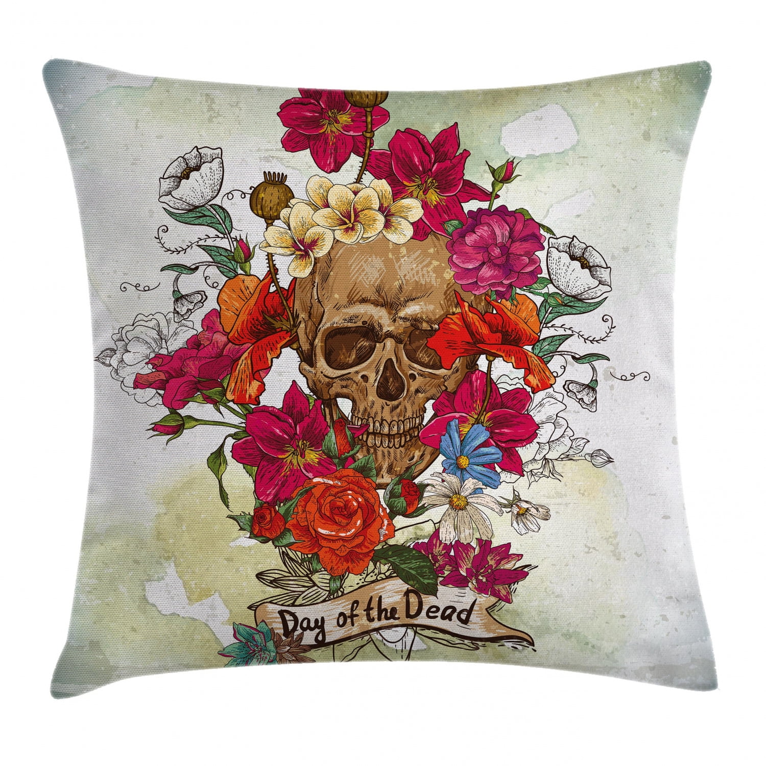 Day Of The Dead Decor Throw Pillow Cushion Cover, Skull Dead Head with ...