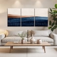 Blue Brown Wave Canvas Wall Art 3 Panels, Deep Blue Abstract Art Framed ...