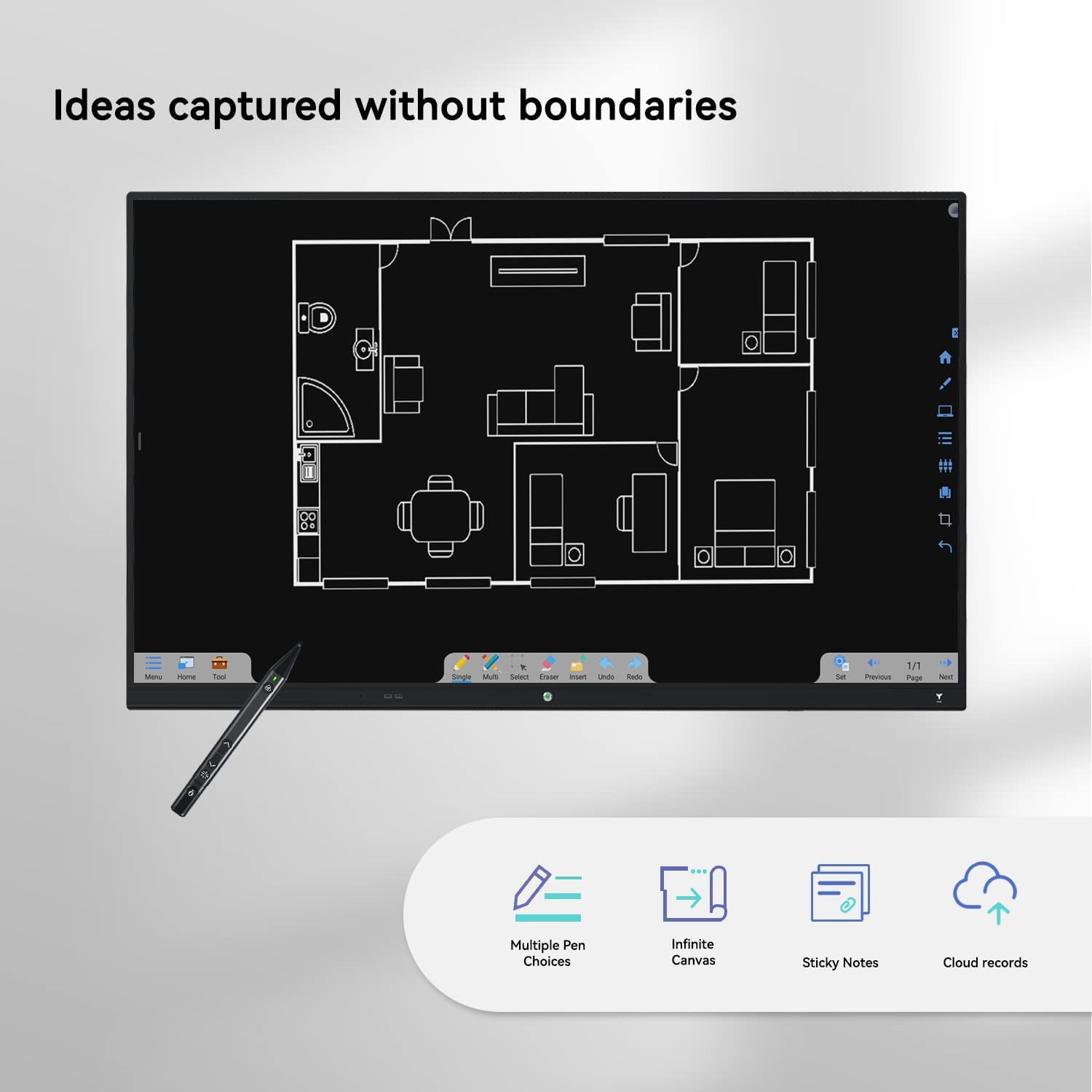 Smart Whiteboard TIBURN 75 inch 4K UHD Smart Board Touchscreen Display New Interactive ...