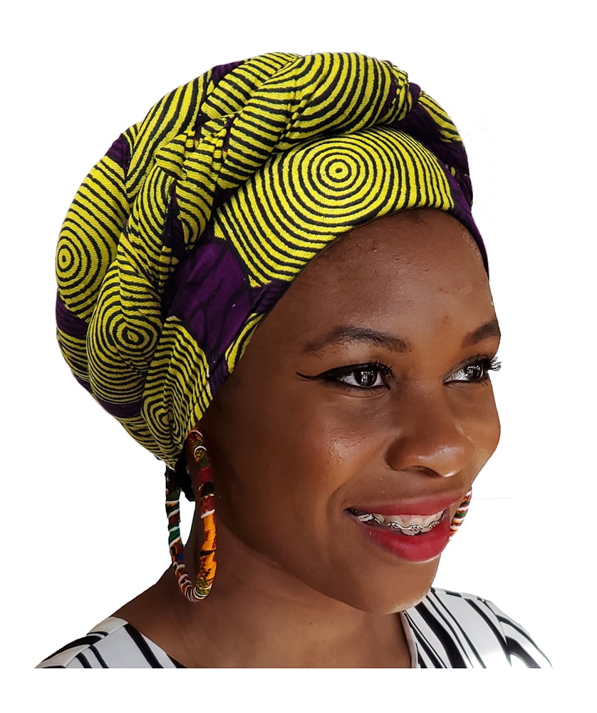 Yellow And Purple African Print Ankara Modu Hat Pre Tied Head Wrap