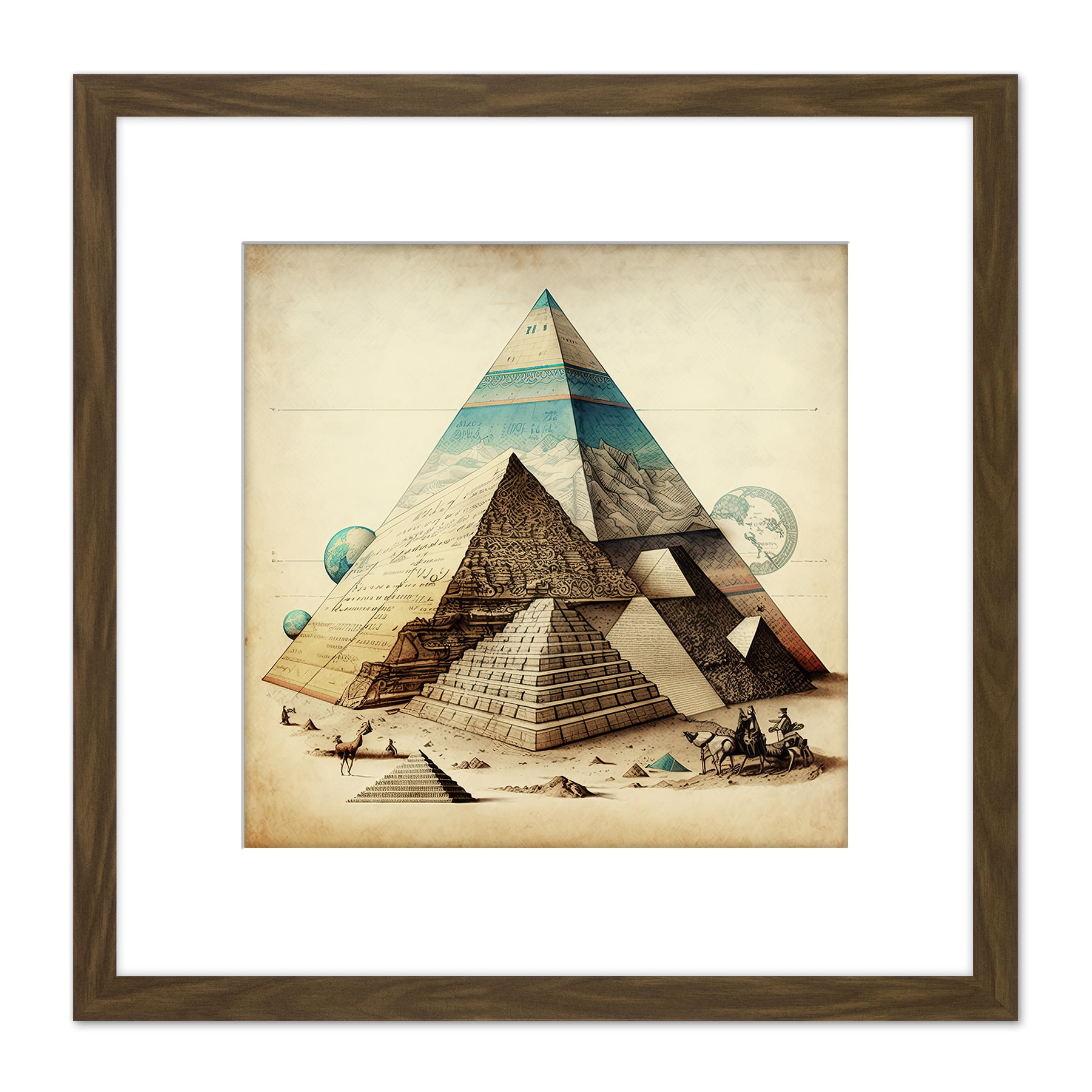 Fantasy Worlds Great Pyramids Egypt Blueprint Plan Style Poster Square ...