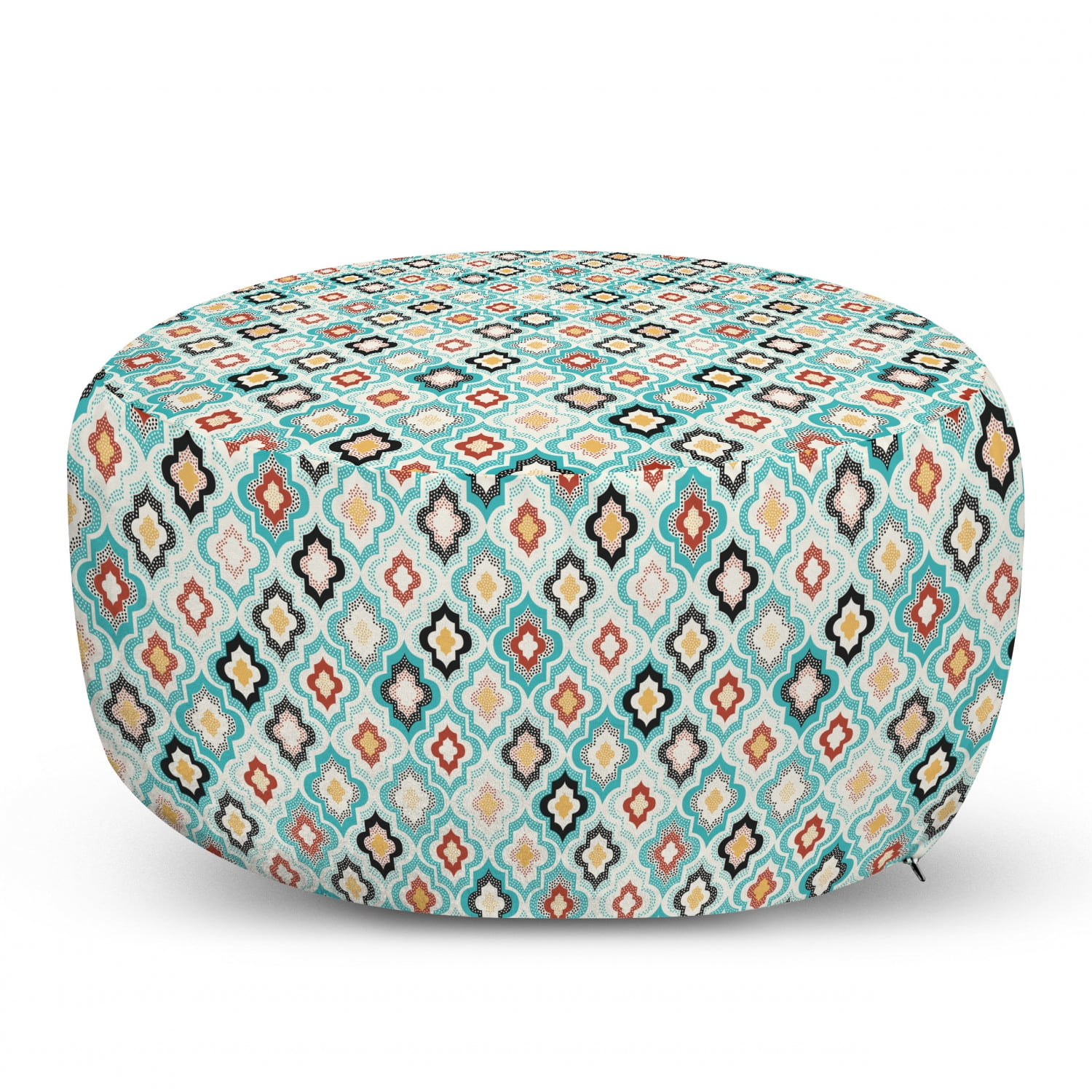 Geometric Pouf Cover with Zipper, Vintage Ottoman Style Floral Design ...