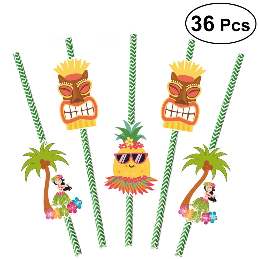 FRCOLOR 36Pcs Tropical Drinking Straws Set for Hawaiian Summer Beach ...