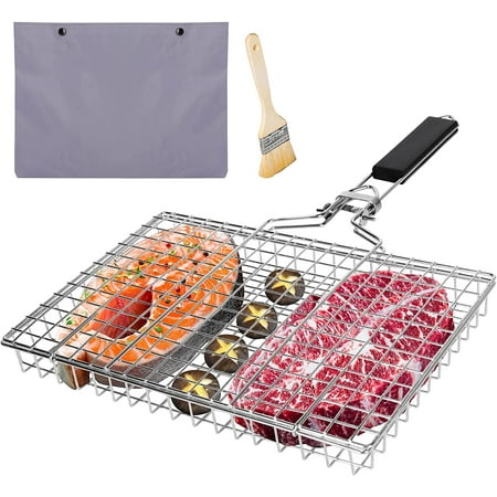 BBQ Grill Basket, Grill Fish Basket, Stainless Steel Grill Baskets with ...