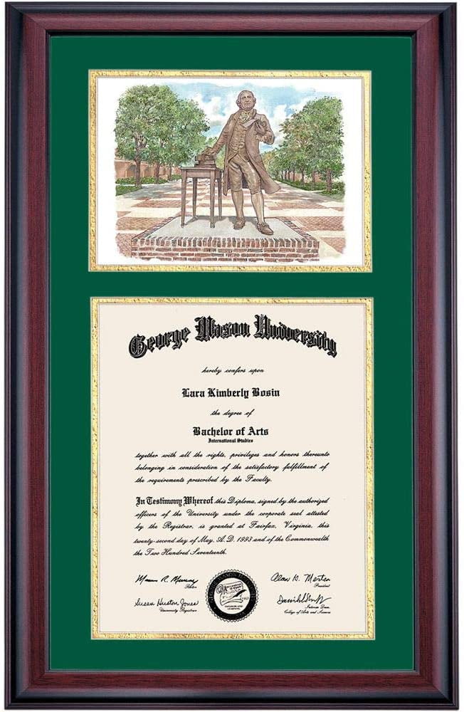 OCM Diploma Frame for George Mason University GMU, Hunter Green/Yellow ...