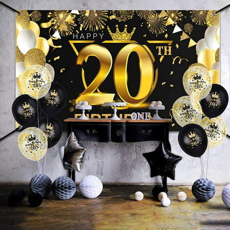 IGUOHAO 20th Birthday Party Supplies Set Black and Gold Including Extra ...