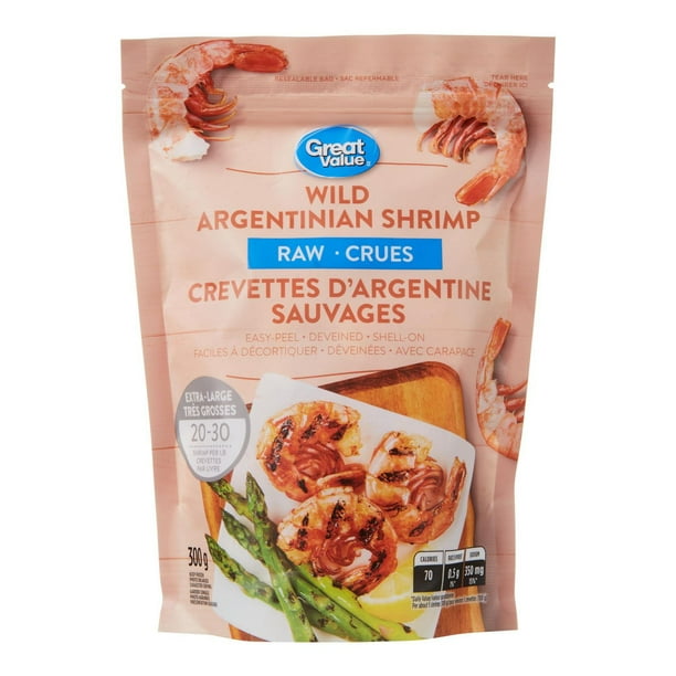 Great Value Wild Argentinian Extra Large Raw Shrimp, 300 g - Walmart.ca