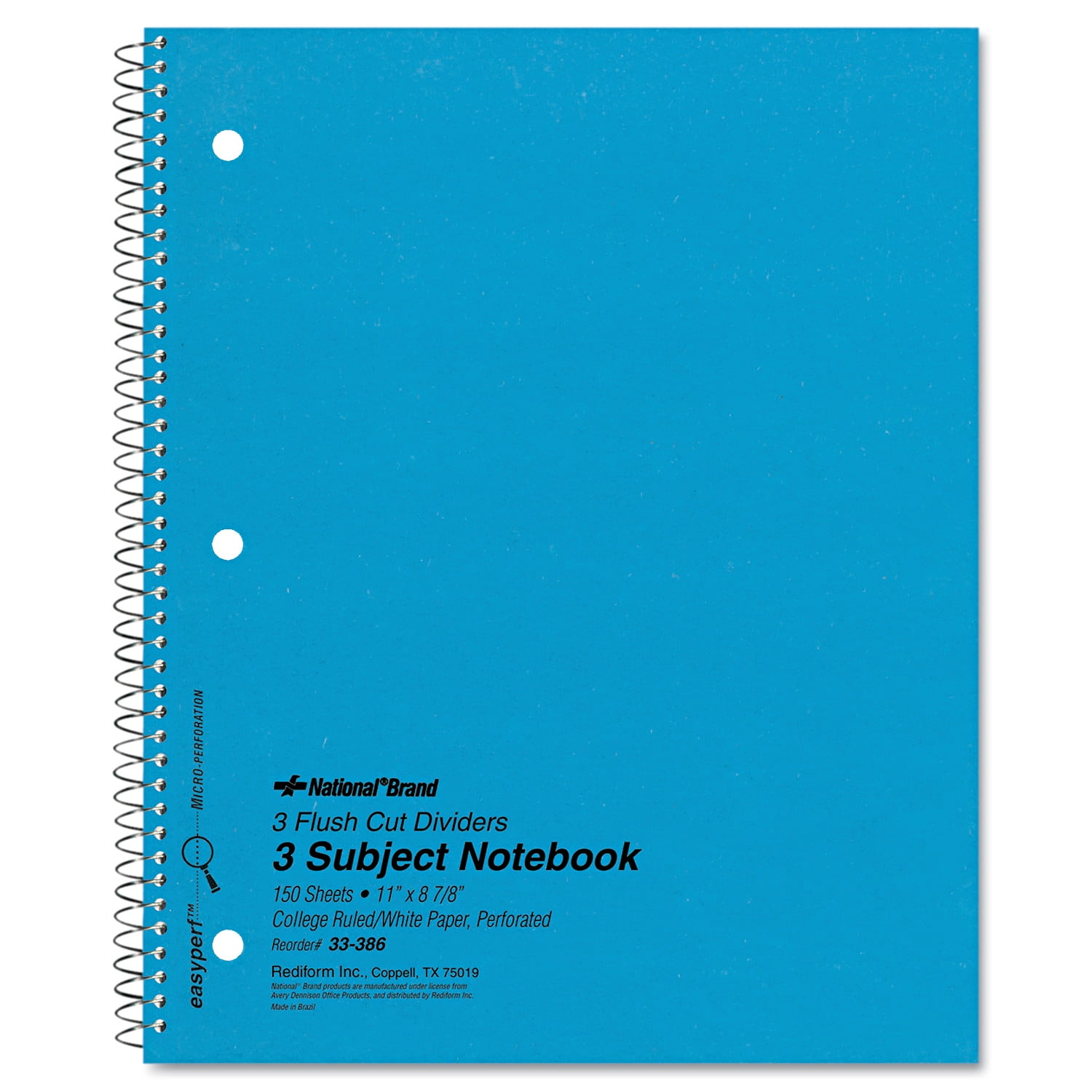 National 3 Subject Wirebound Notebook, College Rule, 11 x 8 7/8, White ...