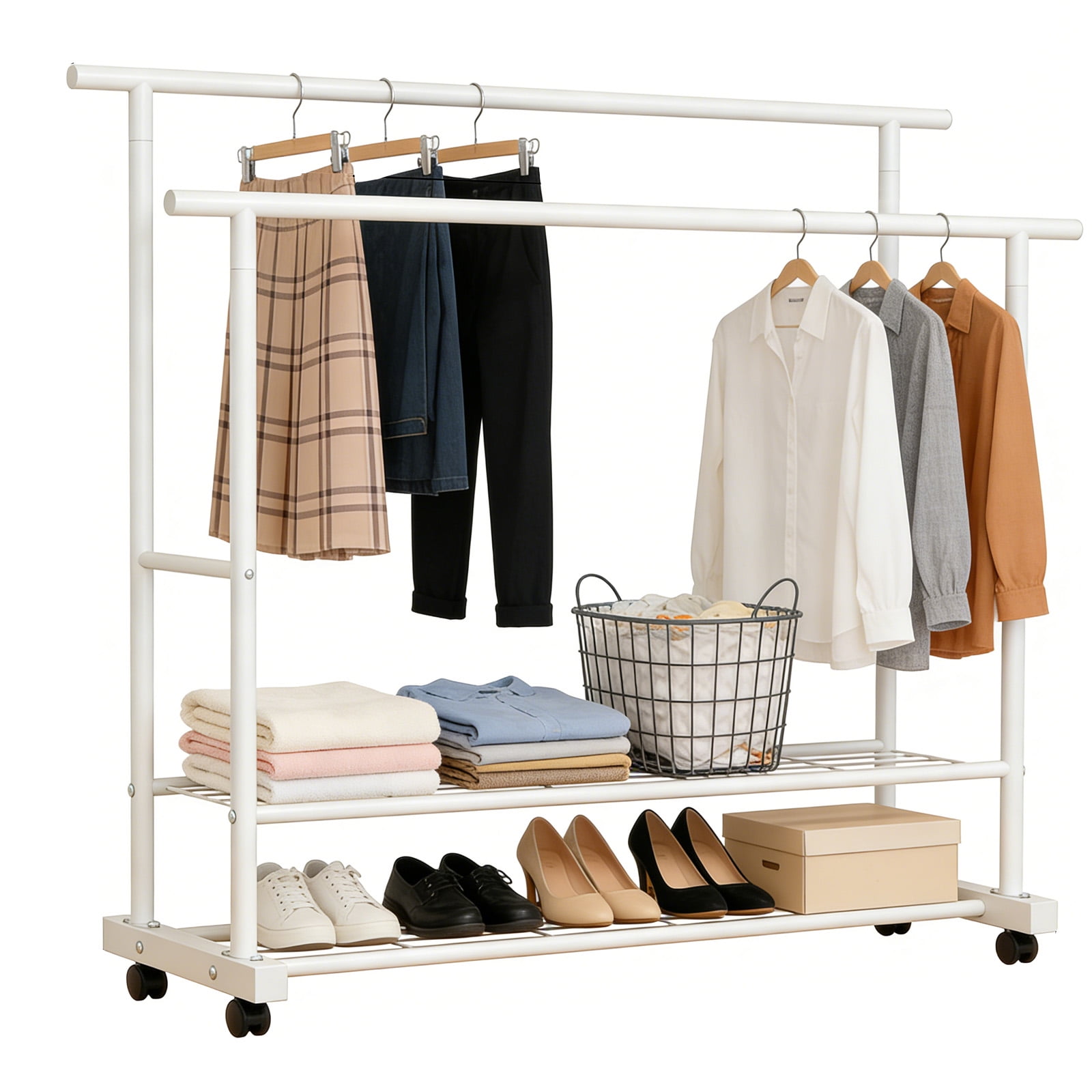 Click here for Susuzi 47 Double Rods Rolling Garment Rack With Wh... prices