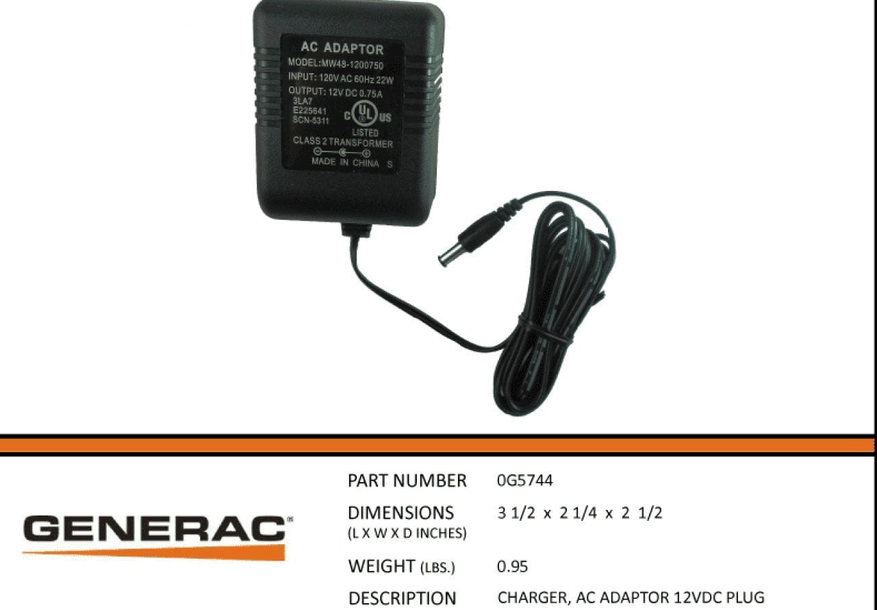 Original OEM 0G5744 Generac Power Charger AC Adapter 12VDC Plug ...
