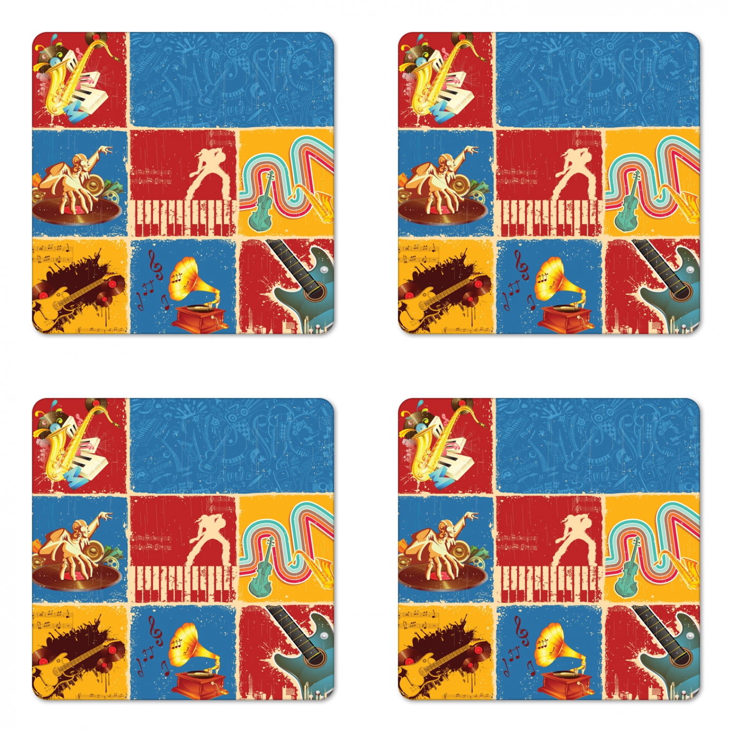 Music Coaster Set of 4, Retro Collage Illustration of Different ...